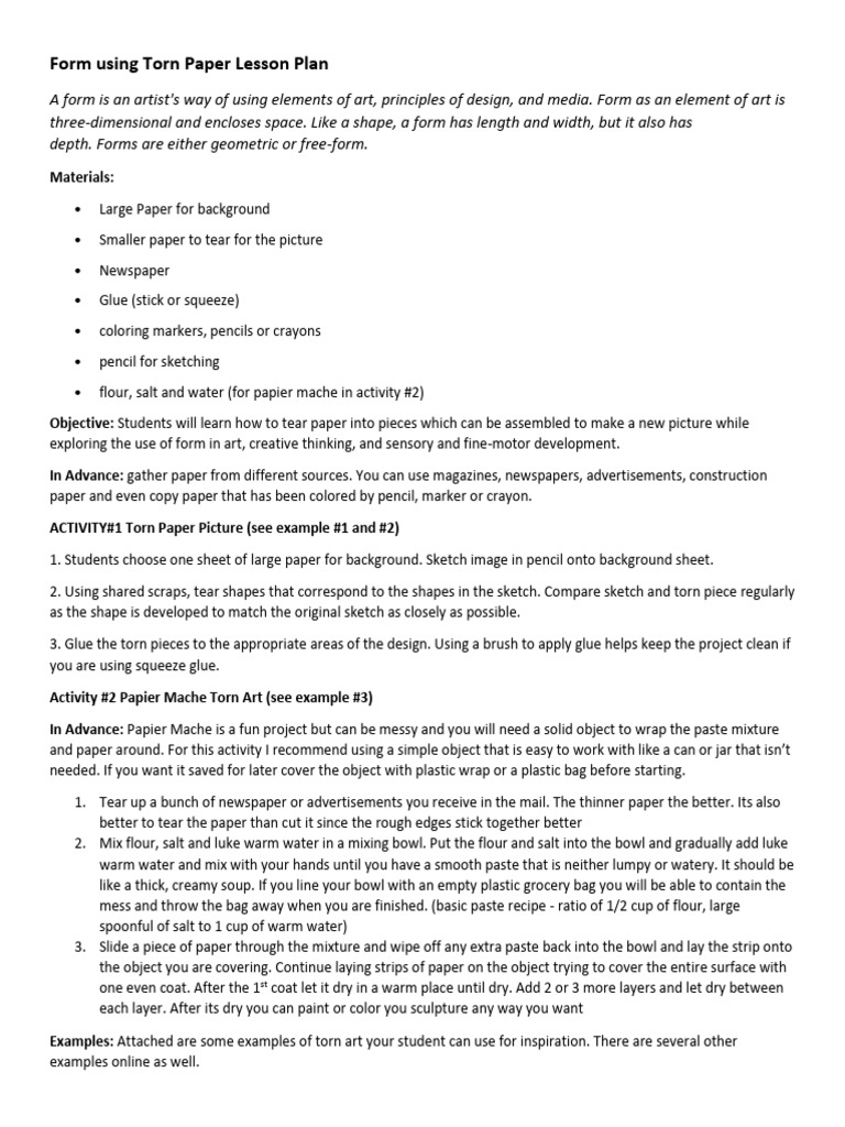 Torn Art Lesson Plan | Download Free PDF | Paper | Pencil