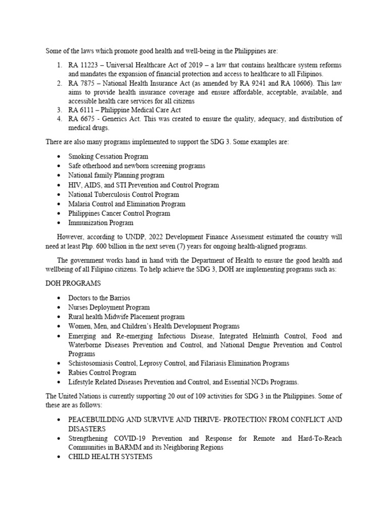 SDG 3. Programs Laws and Its Progress | PDF | Preventive Healthcare ...