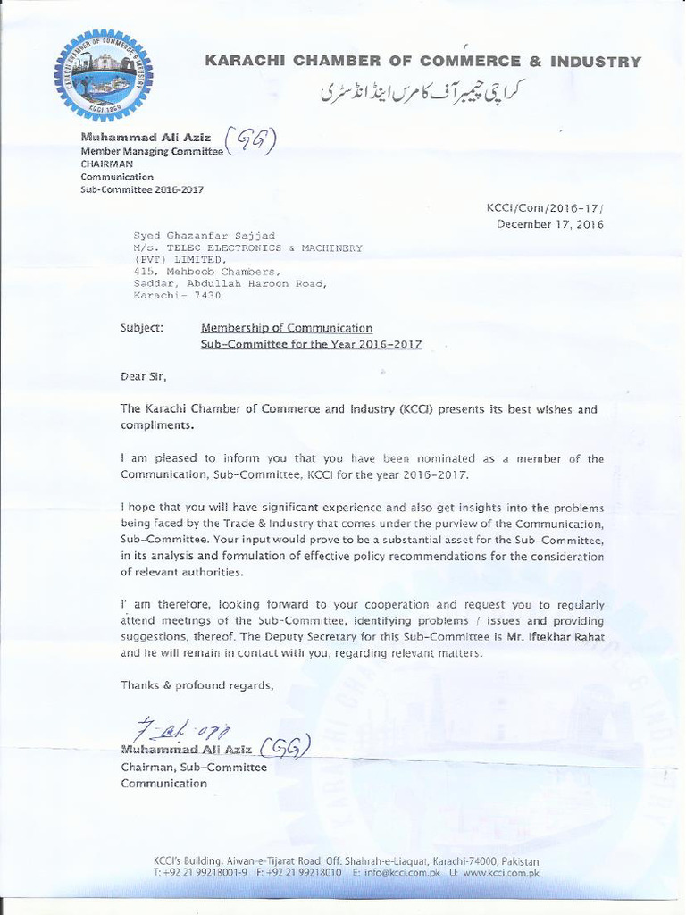 Karachi Chamber of Commerce & Industry (Kcci) | PDF
