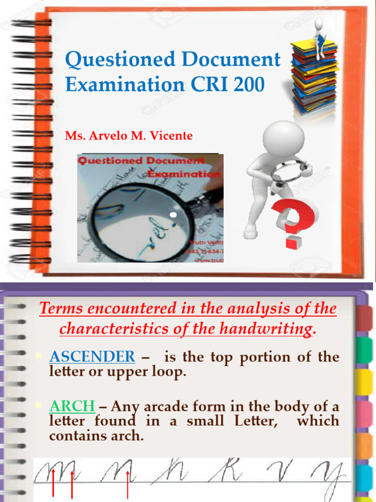 Questioned Document Examination CRI 200: Ms. Arvelo M. Vicente | PDF | Typewriter | Signature