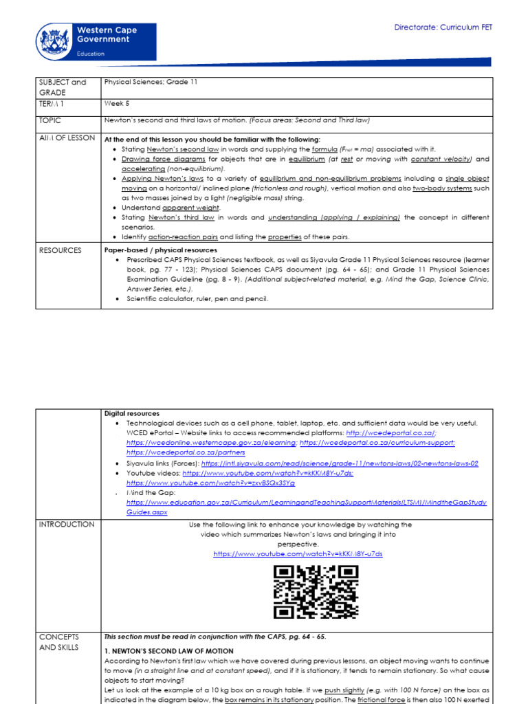 Physical Sciences Grade 11 Term 1 Week 5 - 2021 | PDF | Force | Newton's Laws Of Motion