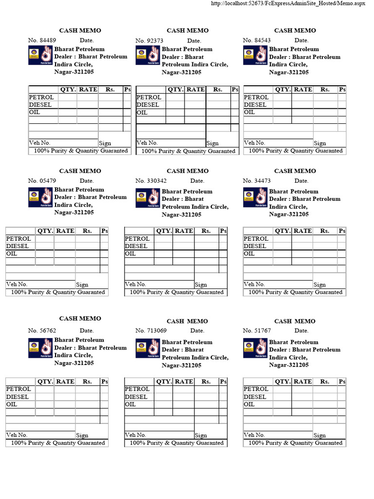 Petrol 1 Trial Bill Sample Empty | PDF
