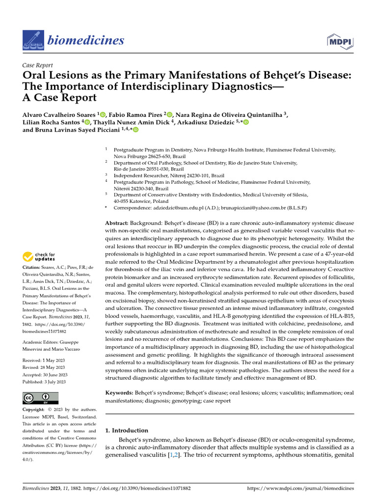 Biomedicines 11 01882 v2 | PDF | Medical Diagnosis | Diseases And Disorders
