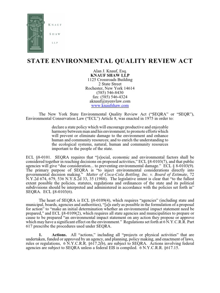 New York State SEQRA Process by Knauf Shaw LLP | PDF | Environmental ... New York State SEQRA Process by Knauf Shaw LLP | PDF | Environmental ...