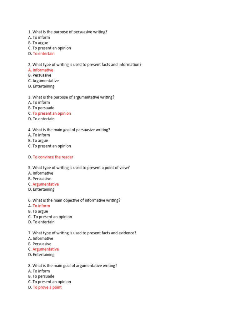 Informative-Persuasive-Argumentative Quiz | PDF | Social Science