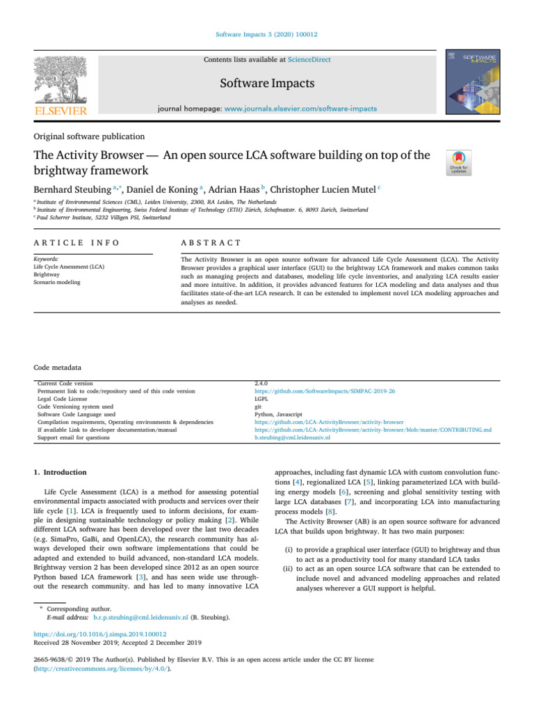 Activity Browser: Open Source LCA Tool | PDF | Life Cycle Assessment | Computing