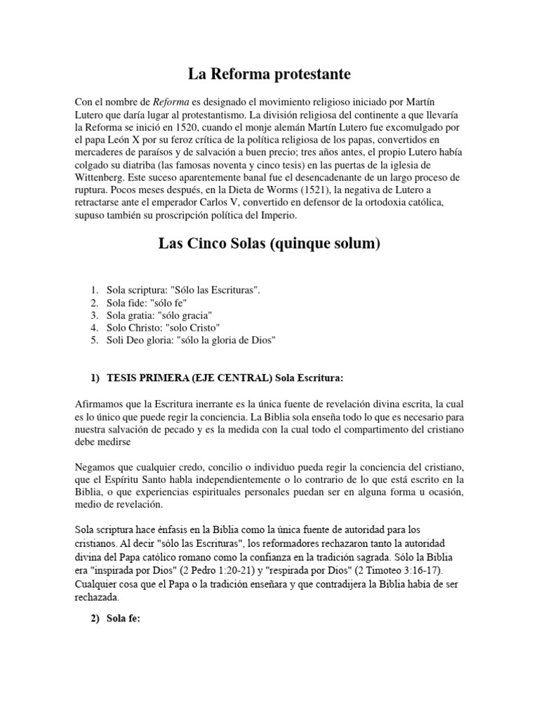 Las Cinco Solas de la Reforma Protestante | PDF | Filosofía | Religión ...