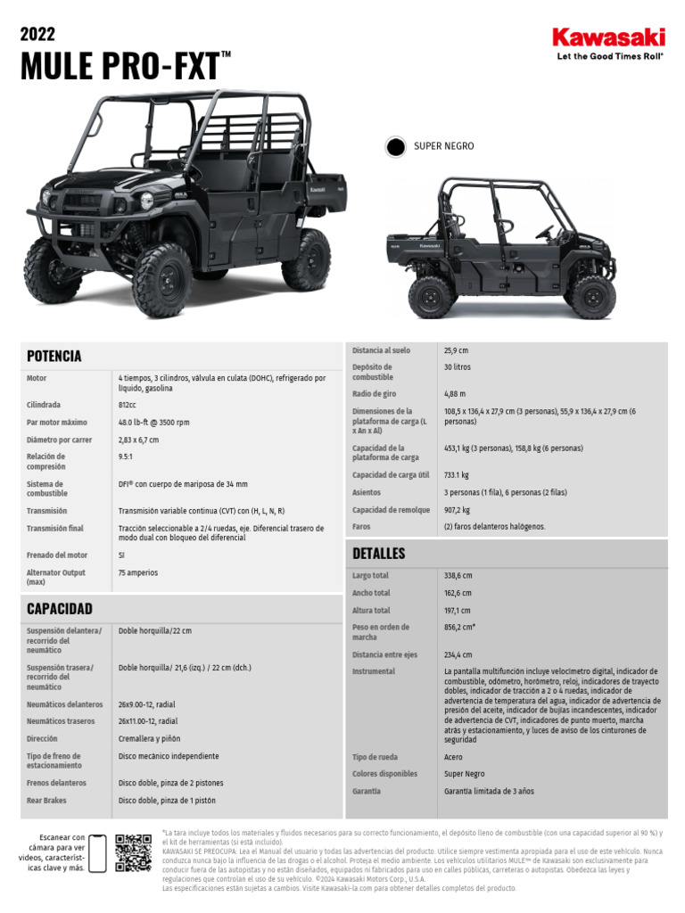 2022 Mule Pro FXT Es La Spec Sheet | PDF | Neumático | Eje