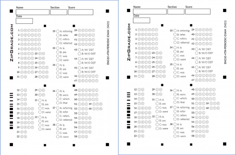 Answer Sheet English 4thq | PDF
