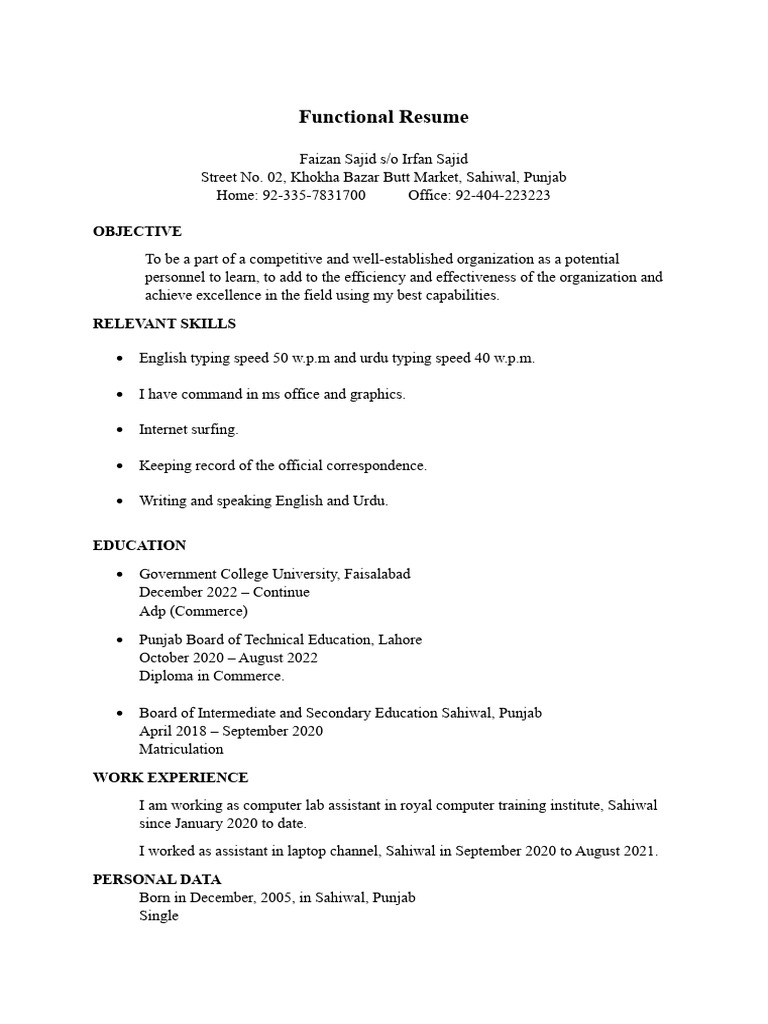 Functional Resume | PDF