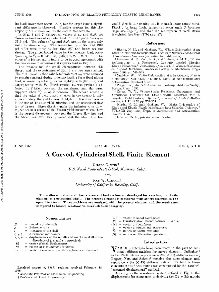 A Curved, Cylindrical-Shell, Finite Element | PDF | Matrix (Mathematics ...