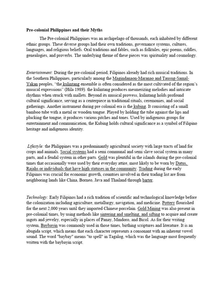 Pre Colonial Philippines and Their Myths 2 | PDF | Philippines ...