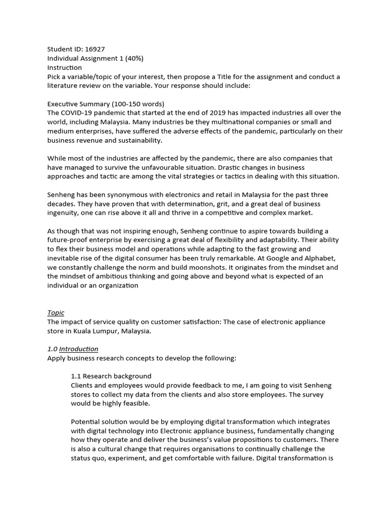 MBA Business Research Management Assignment | PDF | Customer ...