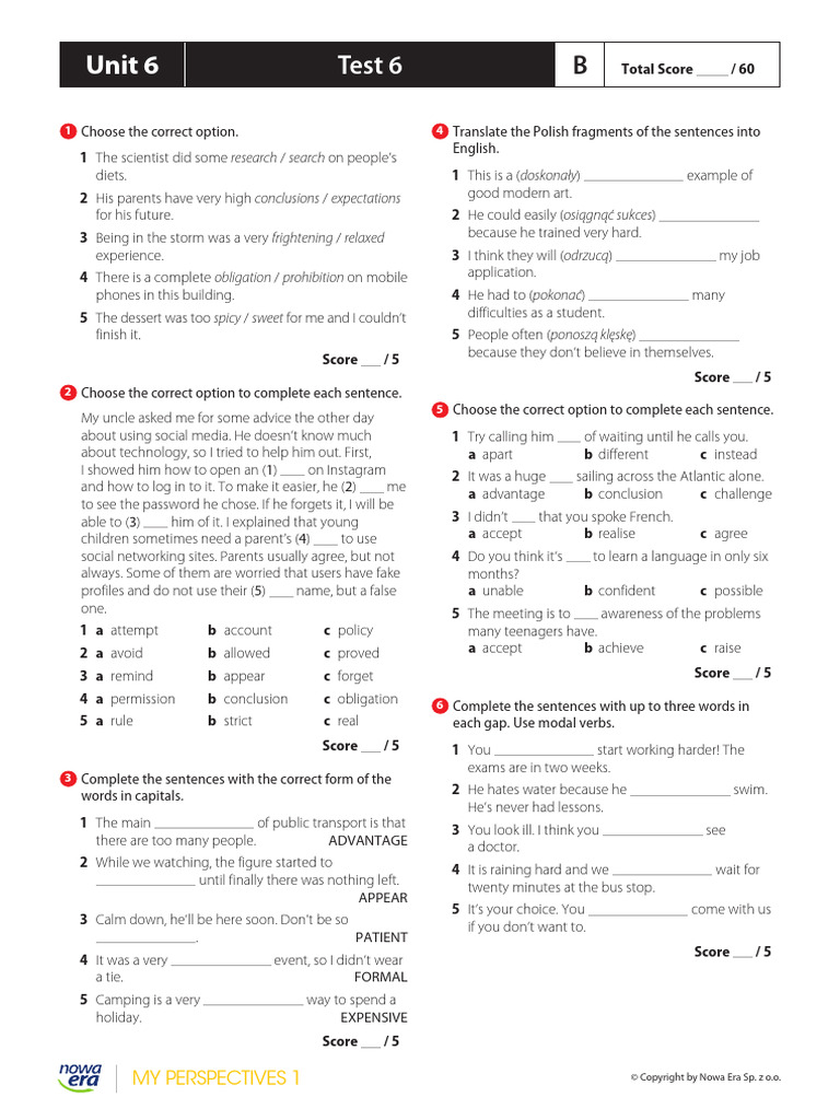 Unit 6, Test 6 - Grupa B - Standard | PDF