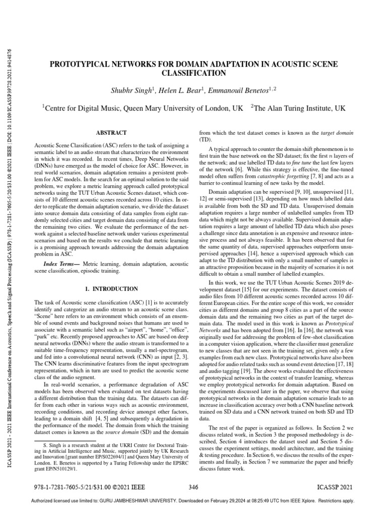 Prototypical Networks For Domain Adaptation in Acoustic Scene Classification | Download Free PDF ...