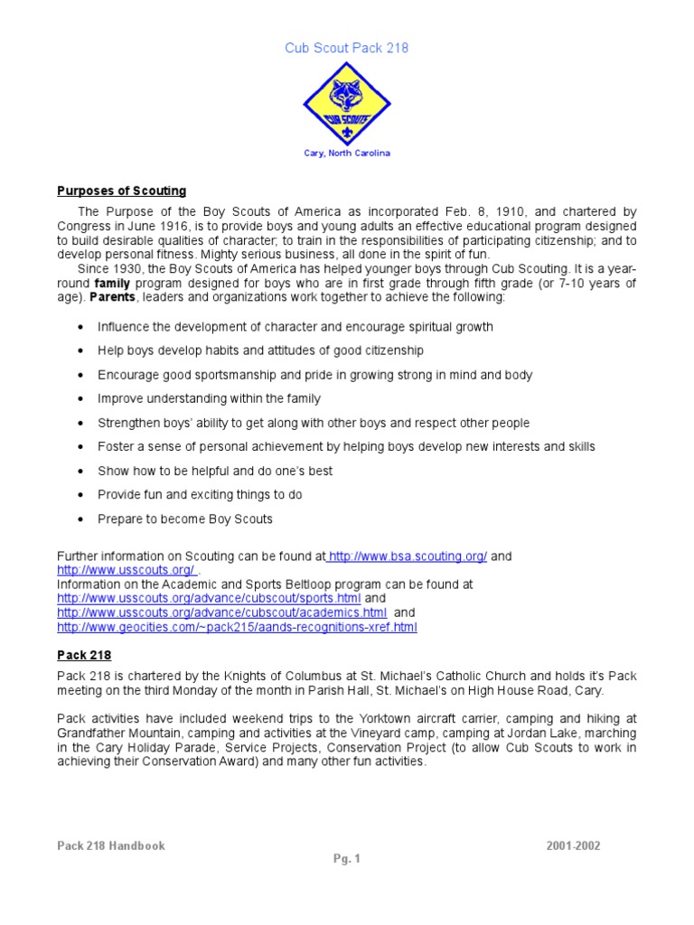 Cub Scout Pack 218 Overview and Guidelines | PDF