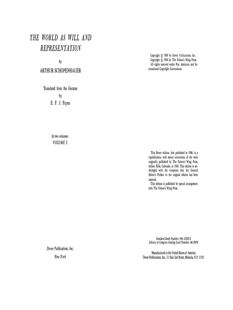 1b - Schopenhauer - World As Will and Representation Selections (Payne ...
