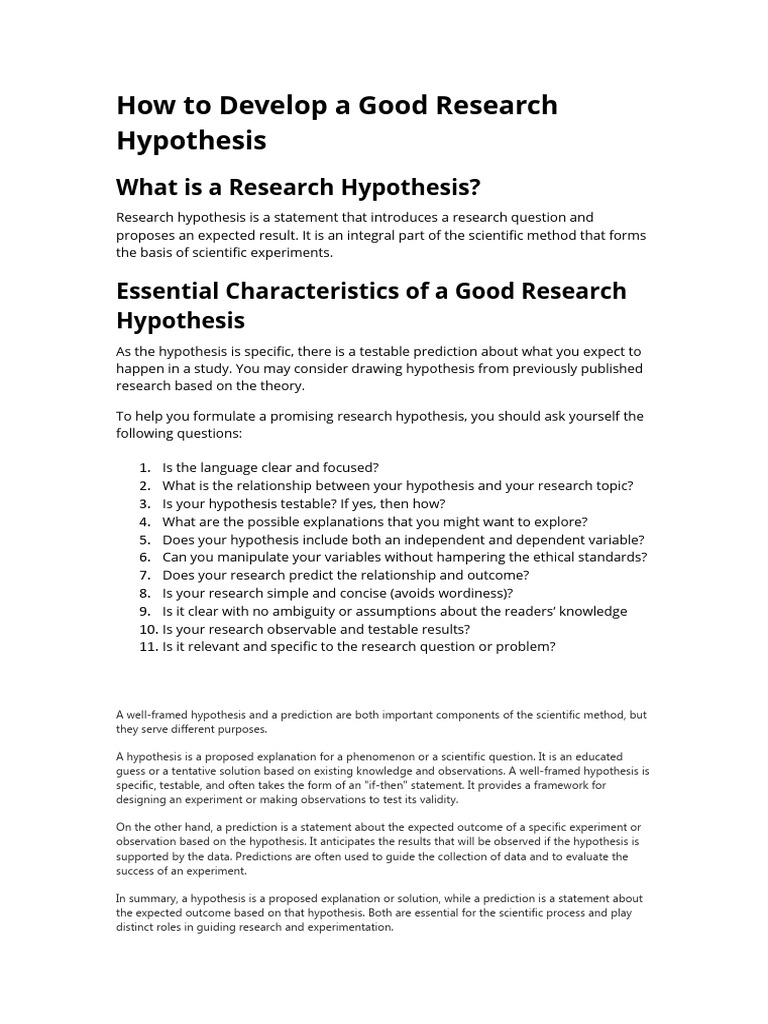 How To Develop A Good Research Hypothesis | PDF