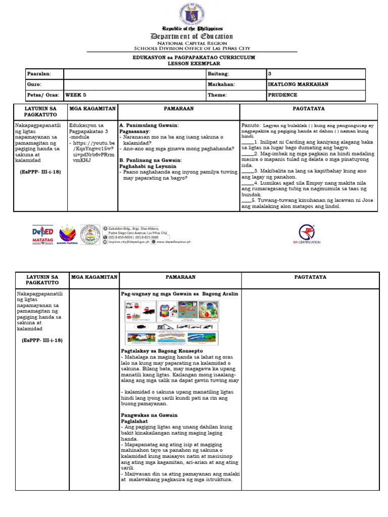 Esp Grade 3 Lesson Exemplar - Week 5 | PDF
