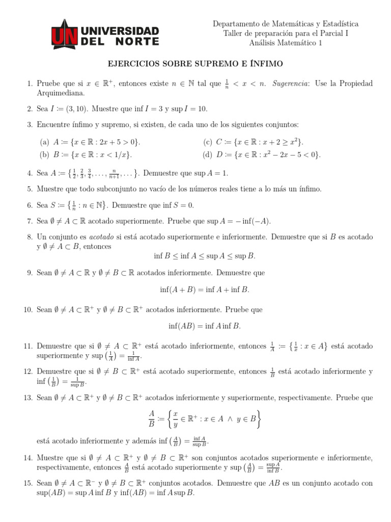Ejercicios Supremo e Ínfimo Matemáticas | PDF | Matemáticas