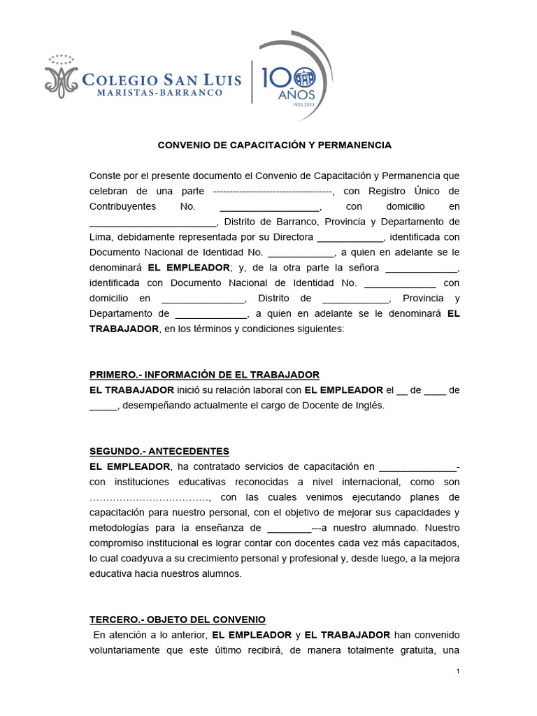 Convenio de Capacitación y Permanencia | PDF