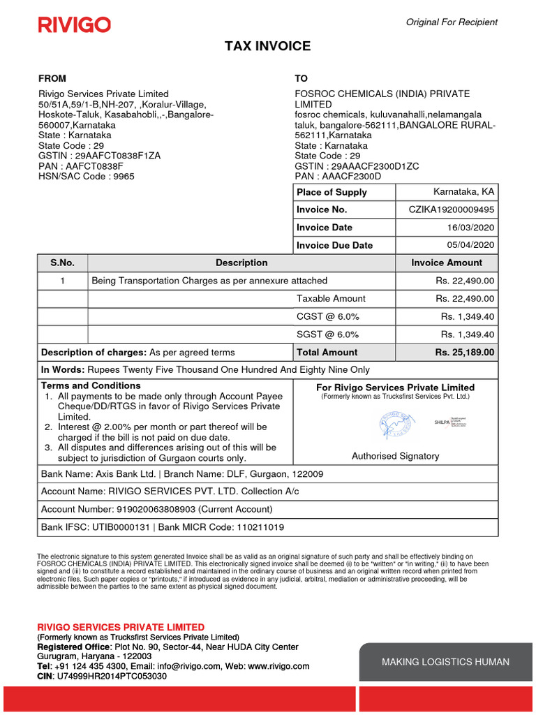 Fcipl Invoice Czika19200009495 | PDF | Payments | Cheque