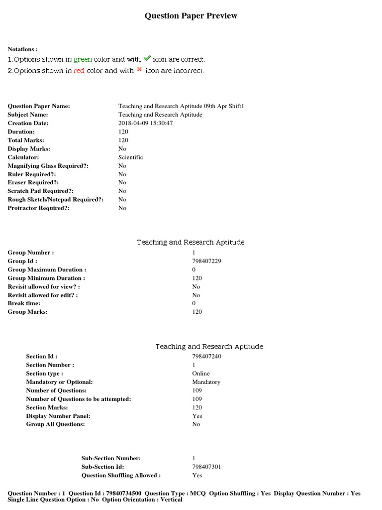 Teaching & Research Aptitude Exam 2018 | PDF | Multiple Choice | Data Collection