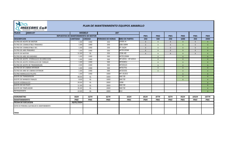 Plan de Mantenimiento Tractor Oruga | PDF | Vehículos | Vehículo de motor