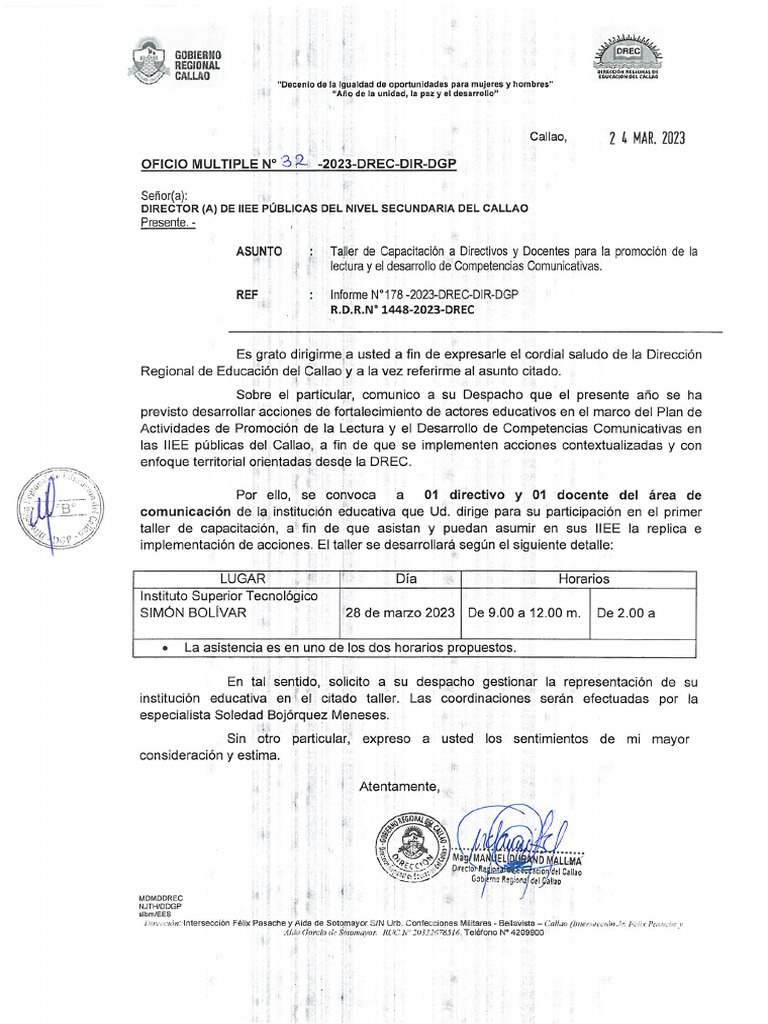 Oficio Multiple 032-2023-Drec-Dir-Dgp | PDF