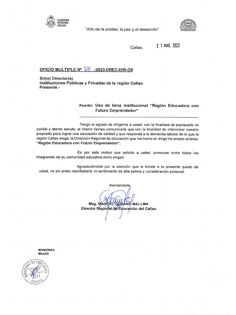Oficio Multiple 028-2023-Drec-Dir-Oii PDF | PDF Oficio Multiple 028-2023-Drec-Dir-Oii PDF | PDF
