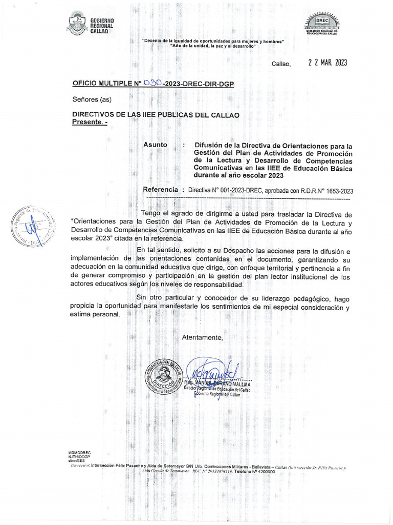 Oficio Multiple 030-2023-Drec-Dir-Dgp PDF | PDF
