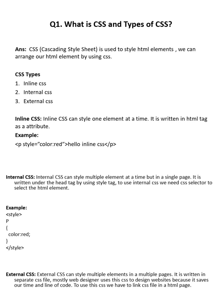 Css Interview | PDF | Html Element | Html