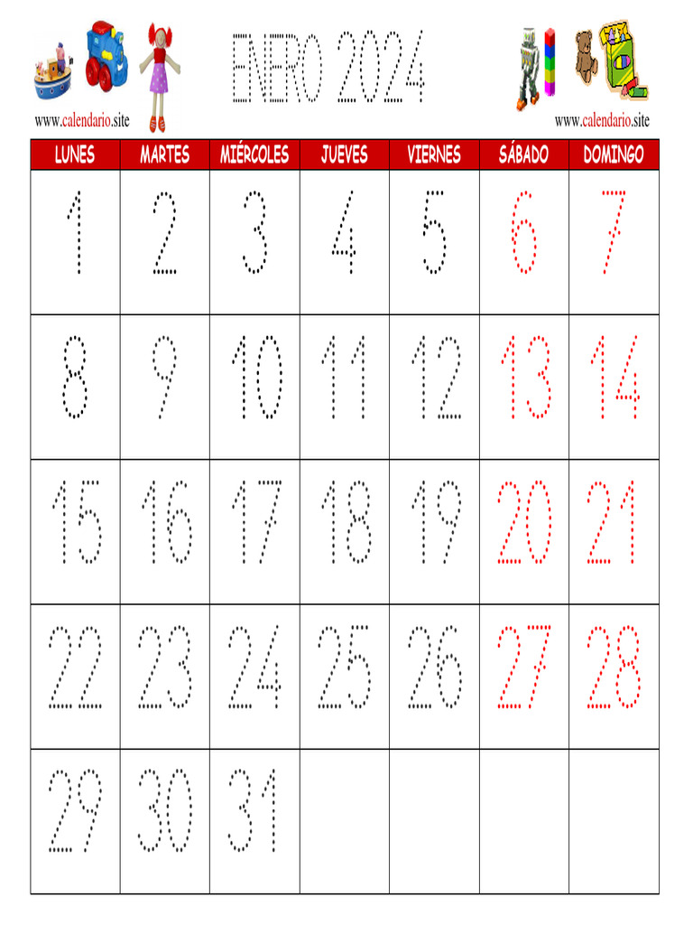 Calendarios Infantiles 2024 Sin Festivos | PDF | Calendario | Unidades ...