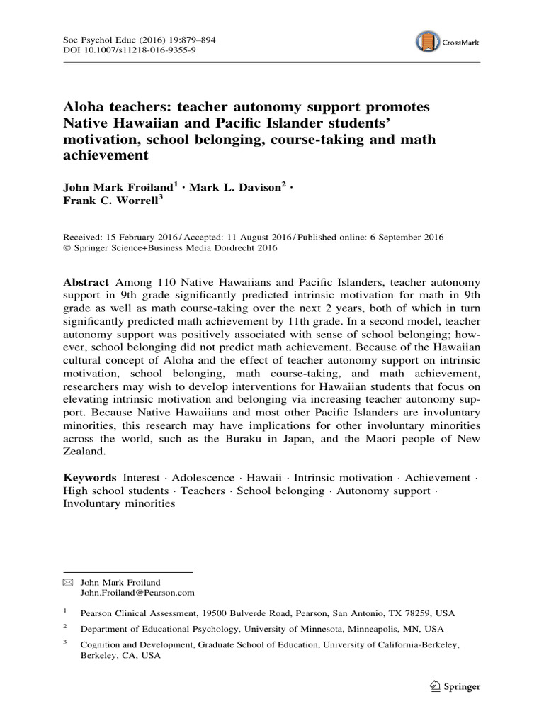 Aloha Teachers - Teacher Autonomy Support Promotes | PDF | Motivation ...