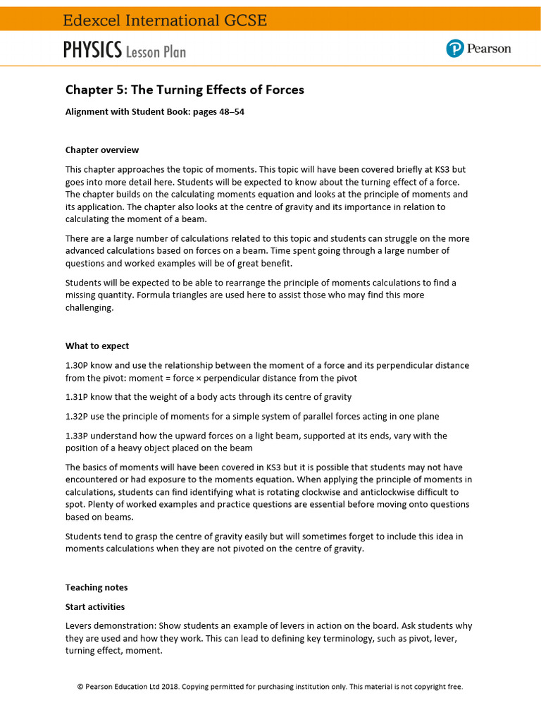 IGCSE - Physics - Lesson Plan 5 - The Turning Effect of Forces | PDF ...