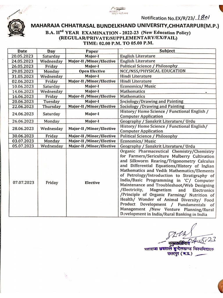 Time Table Second Year NEP March-2023 | PDF