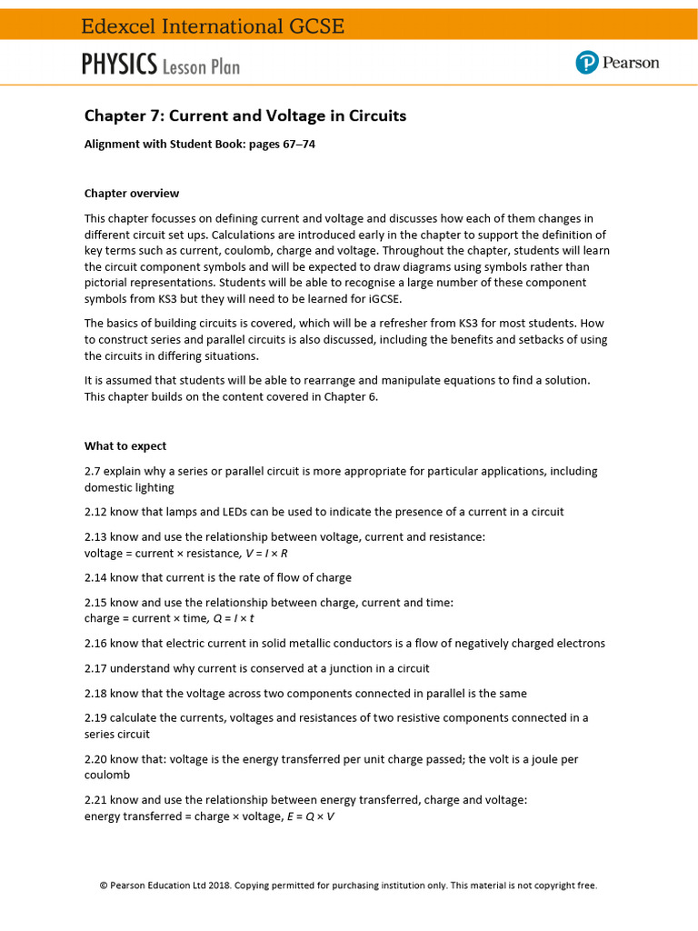 IGCSE - Physics - Lesson Plan 7 - Current and Voltage in Circuits | PDF ...