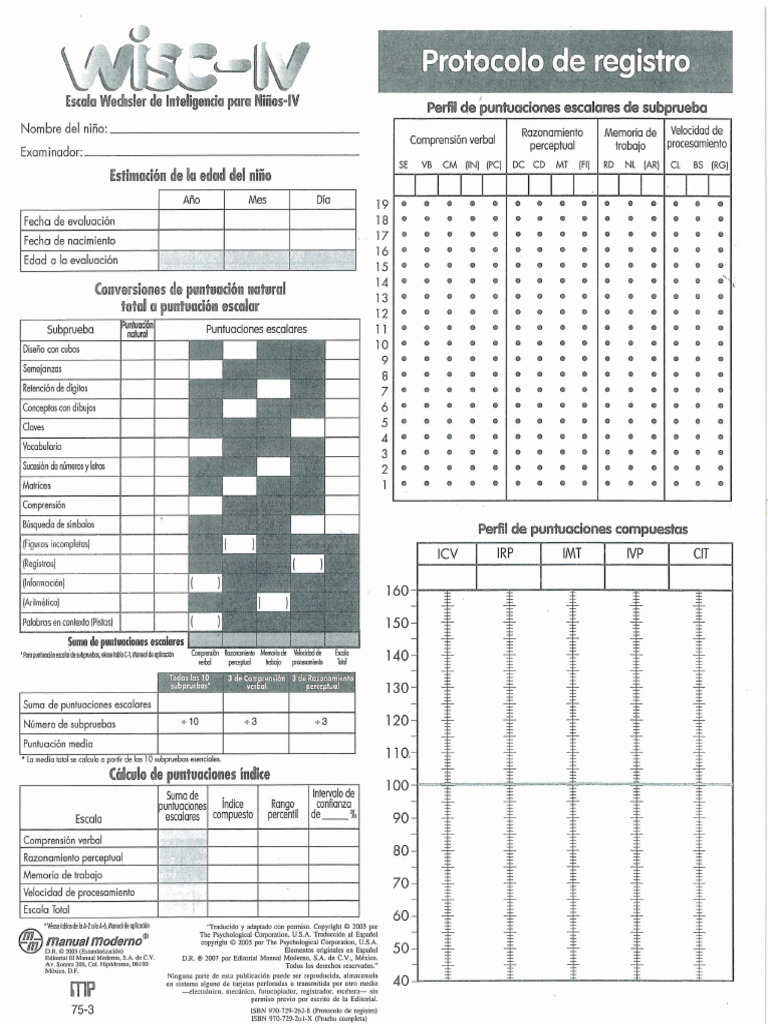 Protocolo de Registro Wisc | PDF