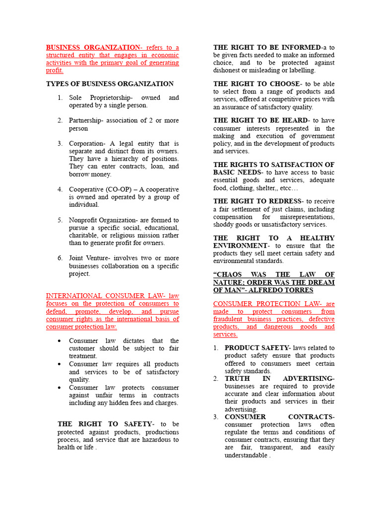 Types of Business Organizations Explained | PDF | Consumer Protection ...