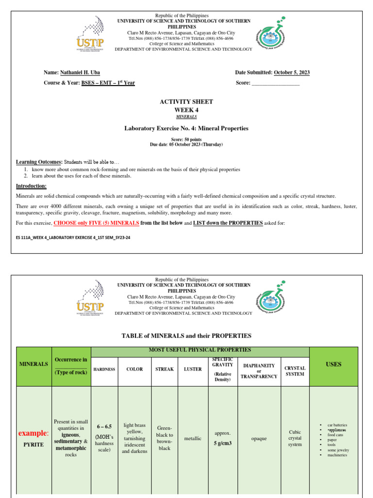 Mineral Properties Lab Guide | PDF | Minerals | Rock (Geology)