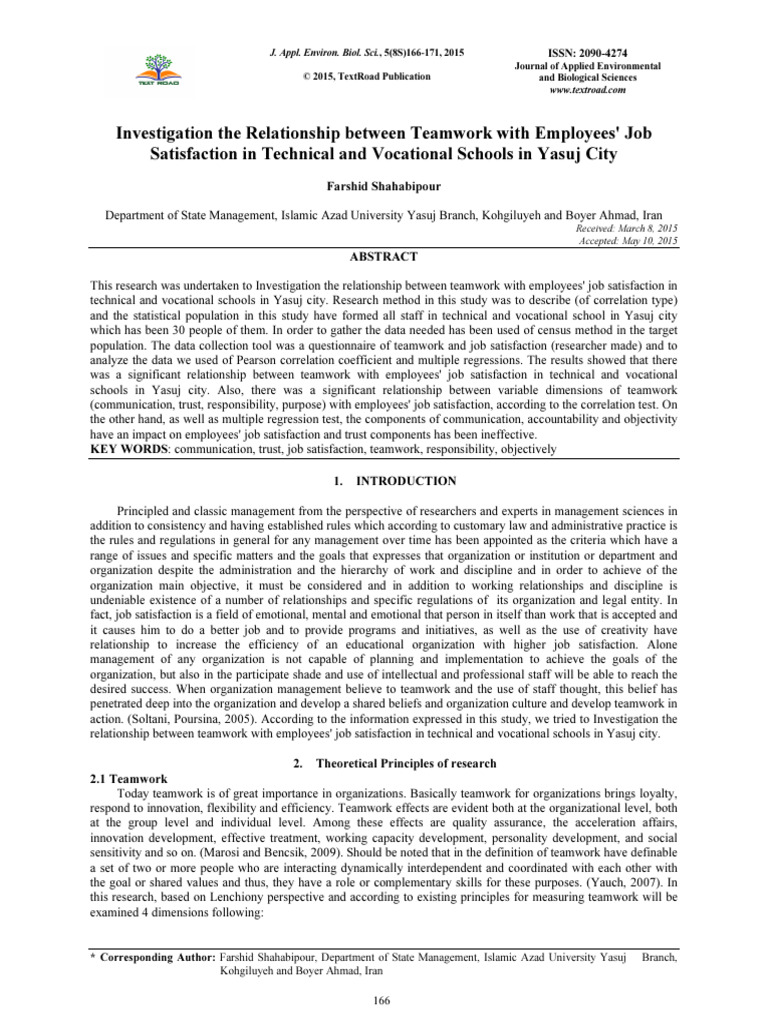 Investigation The Relationship Between Teamwork With Employees' Job Satisfaction | PDF ...