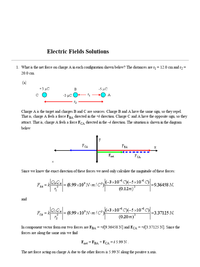 PHYS 1100 Electric Fields Solutions | PDF | Force | Electric Field