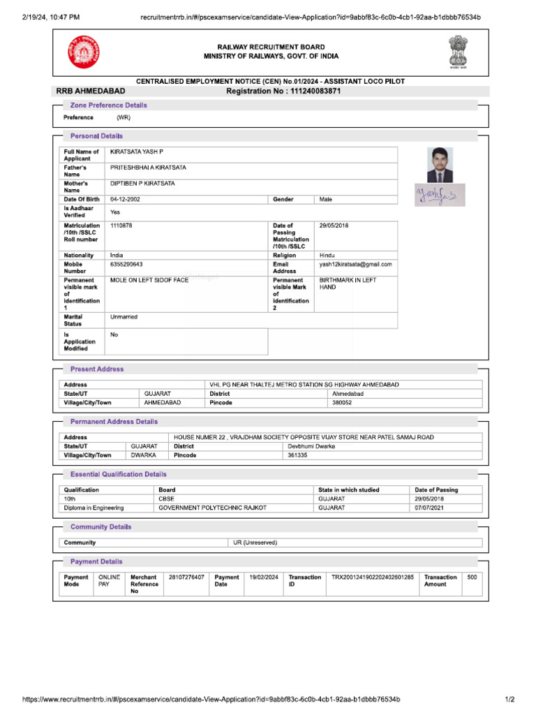 RRB Application | PDF