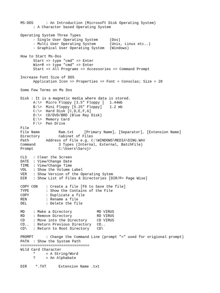 Dos | PDF | Computer File | Operating System