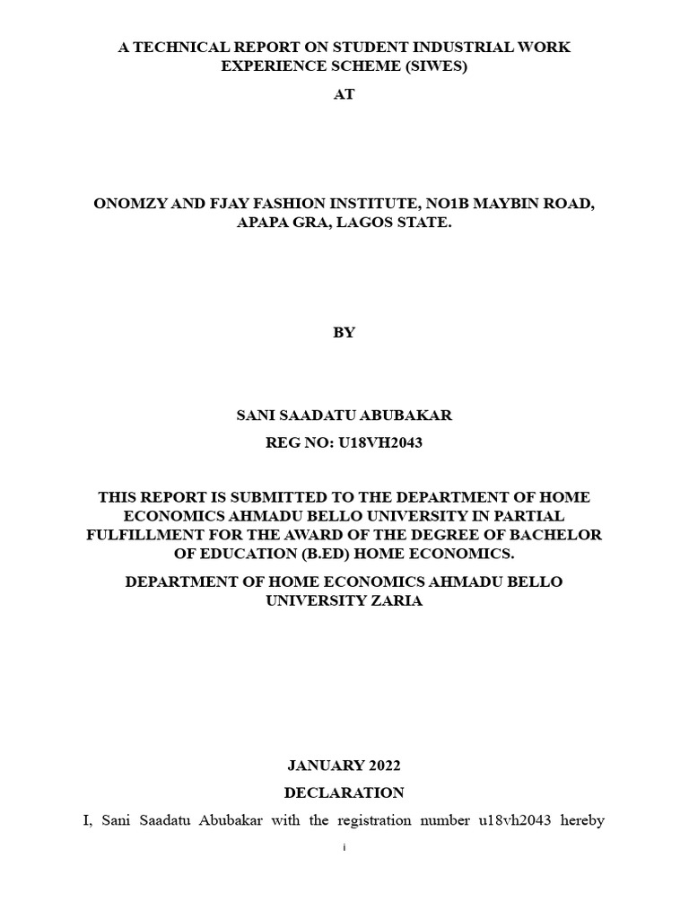 A Technical Report On Student Industrial Work Experience Scheme | PDF