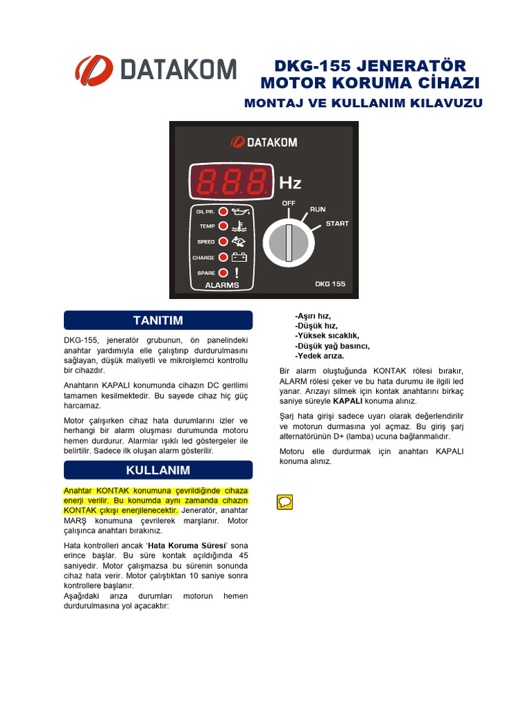 DKG-155 Manuel Kontrol Modülü | PDF