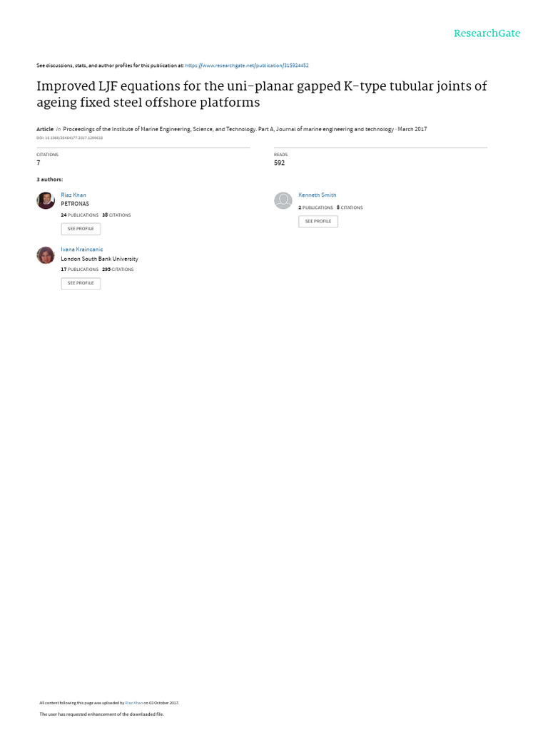 Improved LJF Equations For The Uni-Planar Gapped K-Type Tubular Joints ...