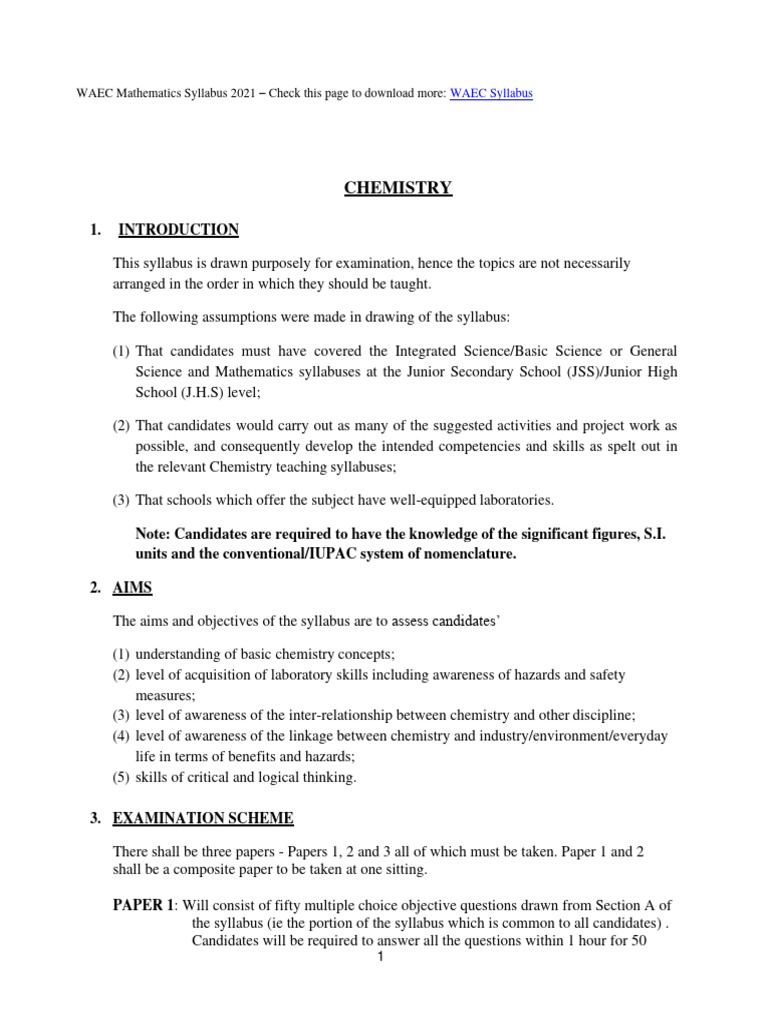 Chemistry Waec Syllabus | Download Free PDF | Redox | Gases