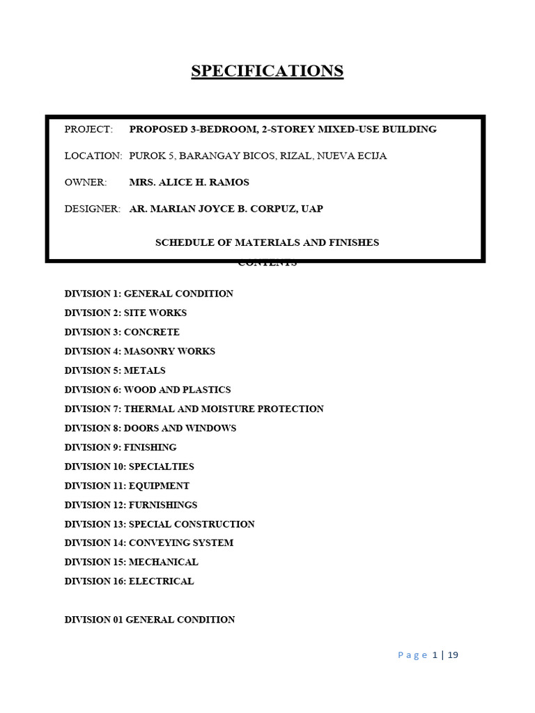 Ramos Specs 1 | PDF | Concrete | Plumbing