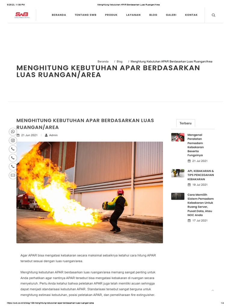 Menghitung Kebutuhan APAR Berdasarkan Luas Ruangan - Area | PDF